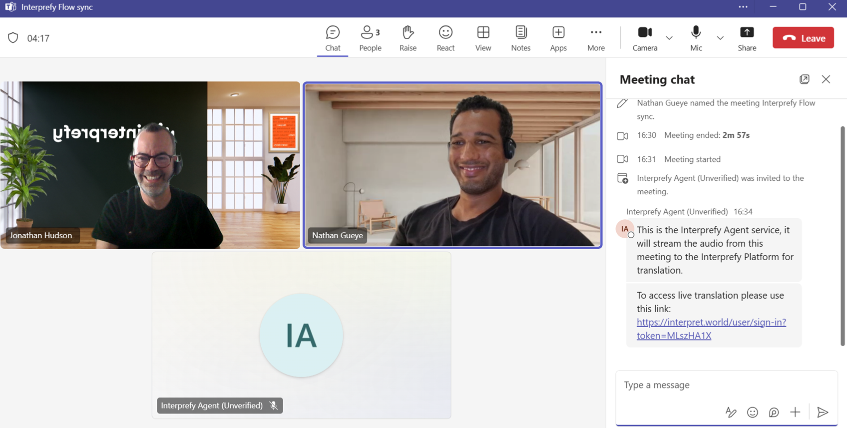 Interprefy Agent for Microsoft Teams